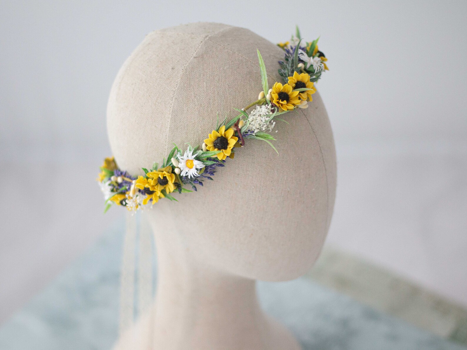 Sunflower Daisy Flower Crown Sunflower Lavender Bridal - Etsy