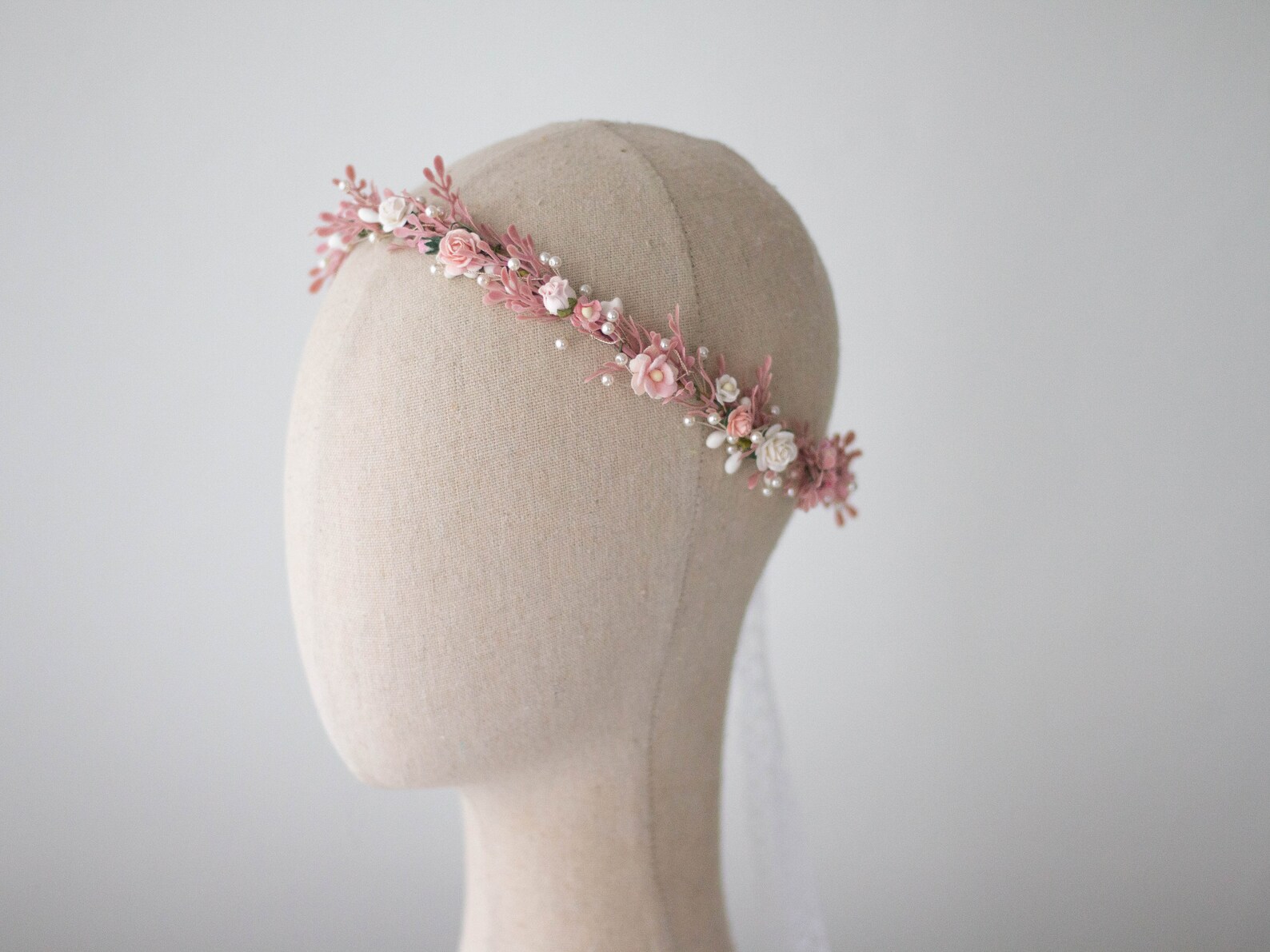 Blush Pink Flower Crown Dainty Flower Crown Fine Thin Floral - Etsy