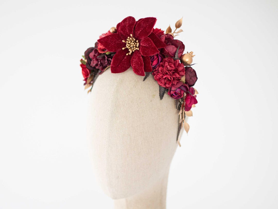 Burgundy Poinsettia Flower Headband: Christmas Headpiece - Etsy