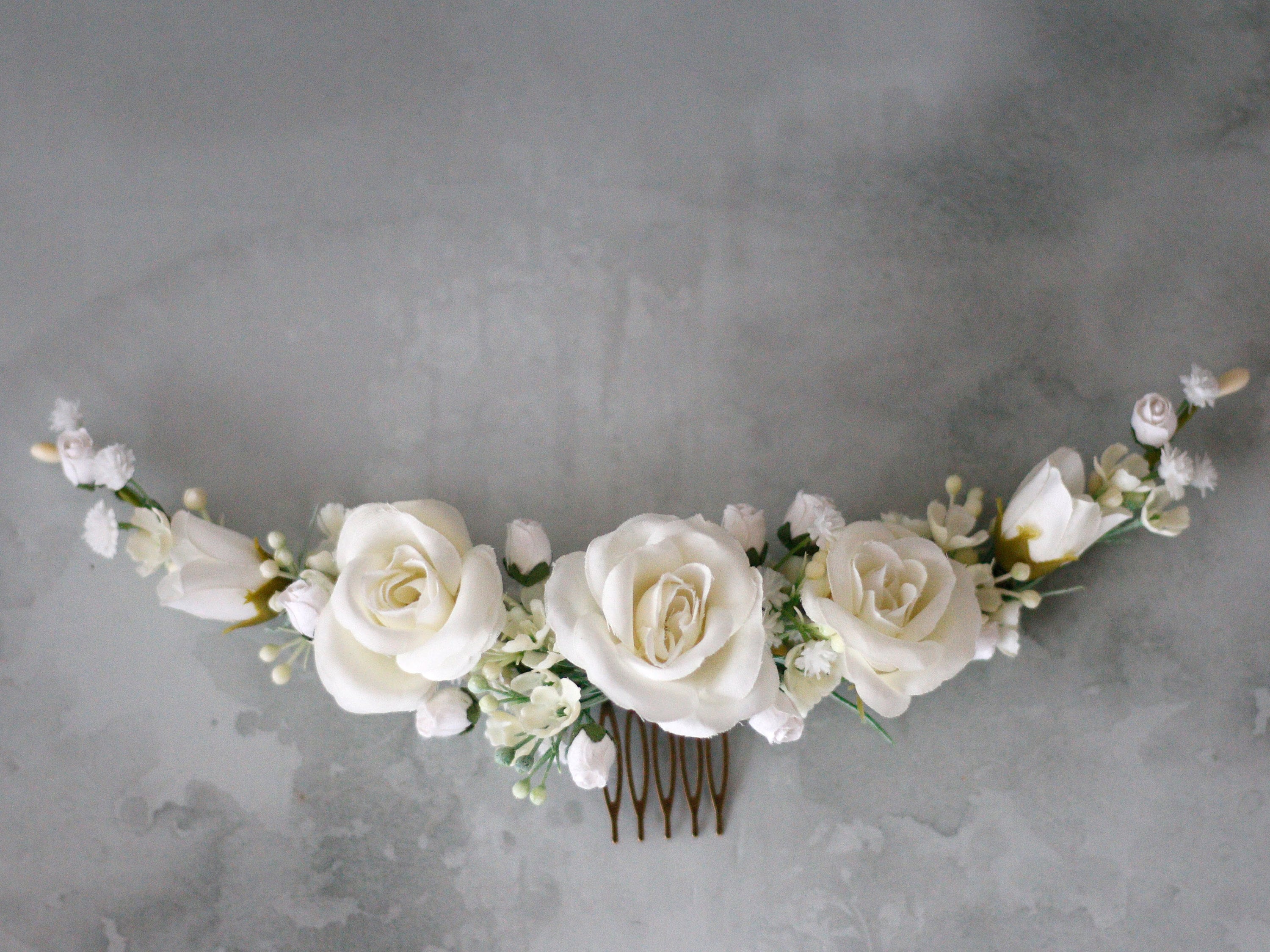 Ivory Flower Comb Wedding Ivory Rose Floral Hair Comb Bridal | Etsy