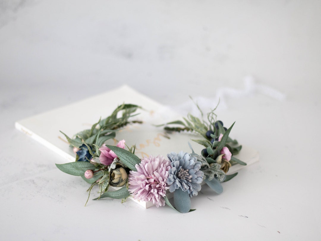 Flower Crown for Women, Boho Hair Wreath, Purple Gray Wild Floral ...