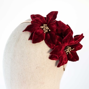 Velvet Poinsettia Flower Headband: Burgundy Hairband Fascinator ...