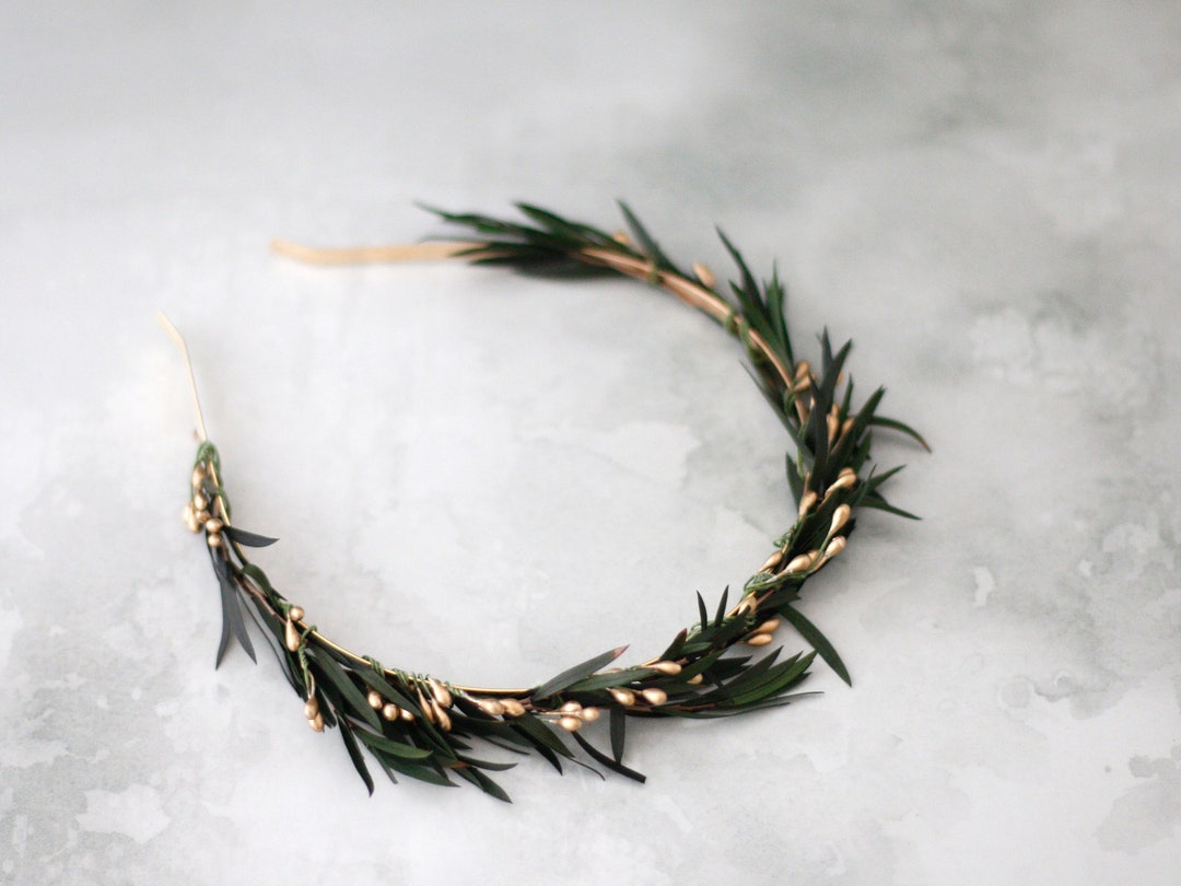 Minimalist Leaf Headband for Wedding, Dried Leaf Crown, Preserved ...