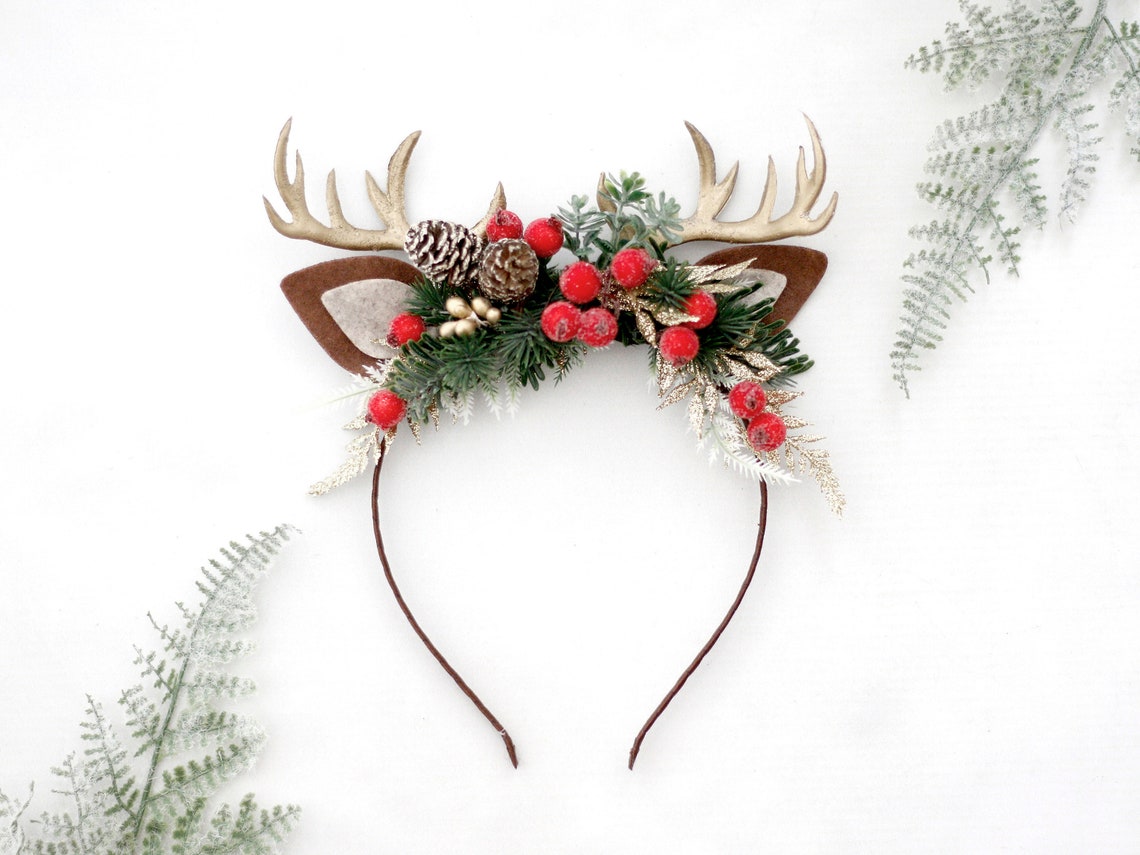 Antler Headband Reindeer Headband Winter Flower Crown Deer | Etsy