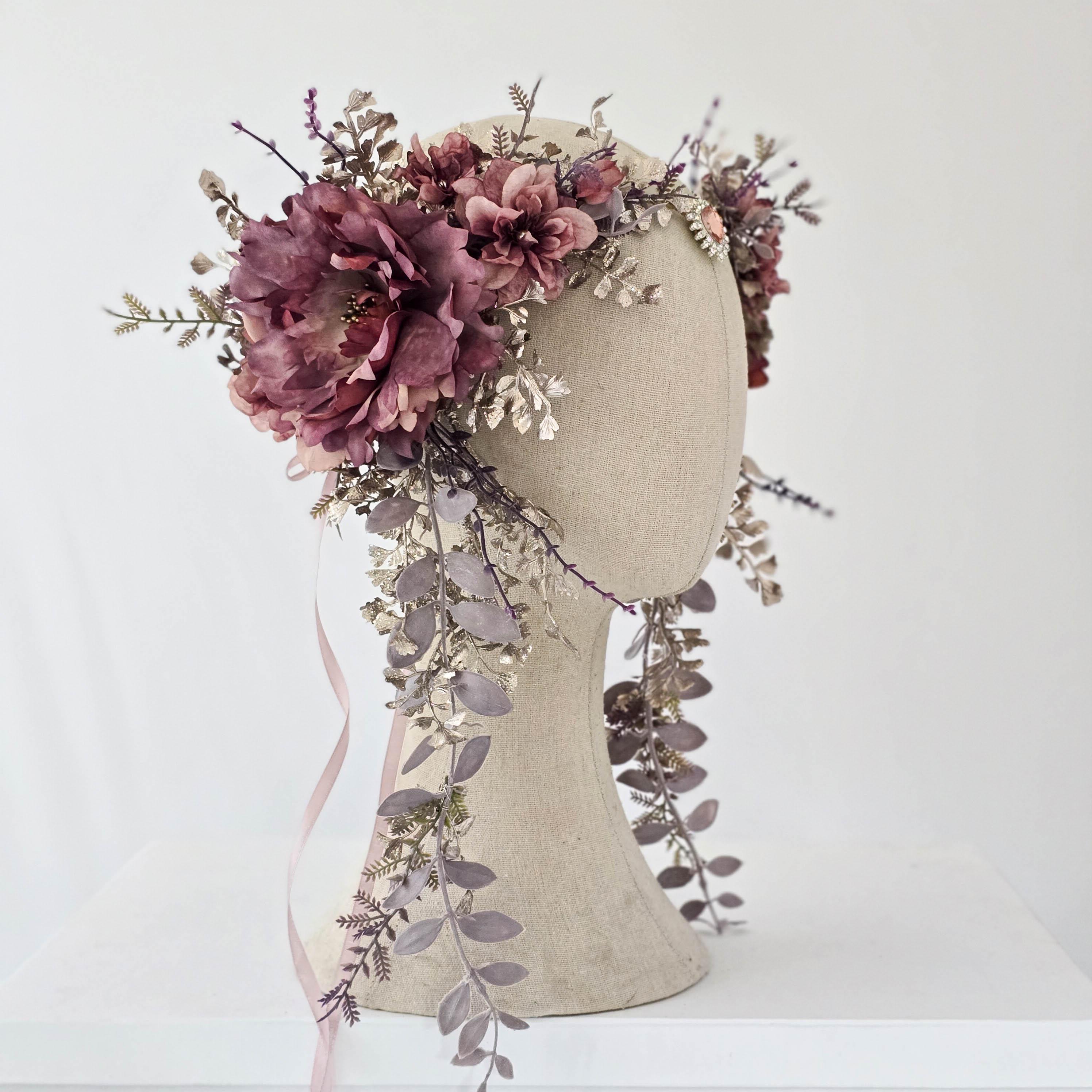 Whimsical Fairy Flower Crown: Mauve Elf Headpiece for Fantasy Wedding ...