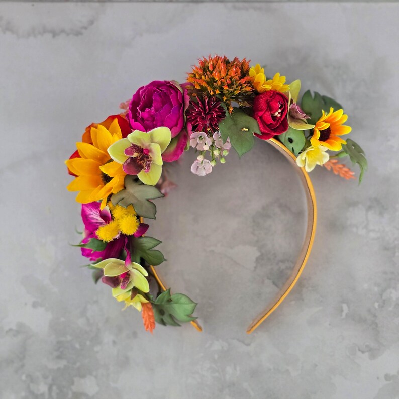 Sunflower Floral Headband: Yellow & Hot Pink Flower Fascinator - Etsy UK