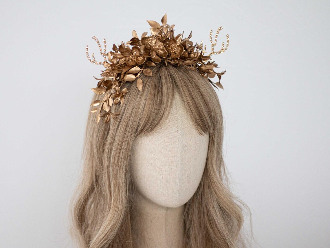 Gold Deer Antler Headband, Faun Costume Crown, Reindeer Headband With ...