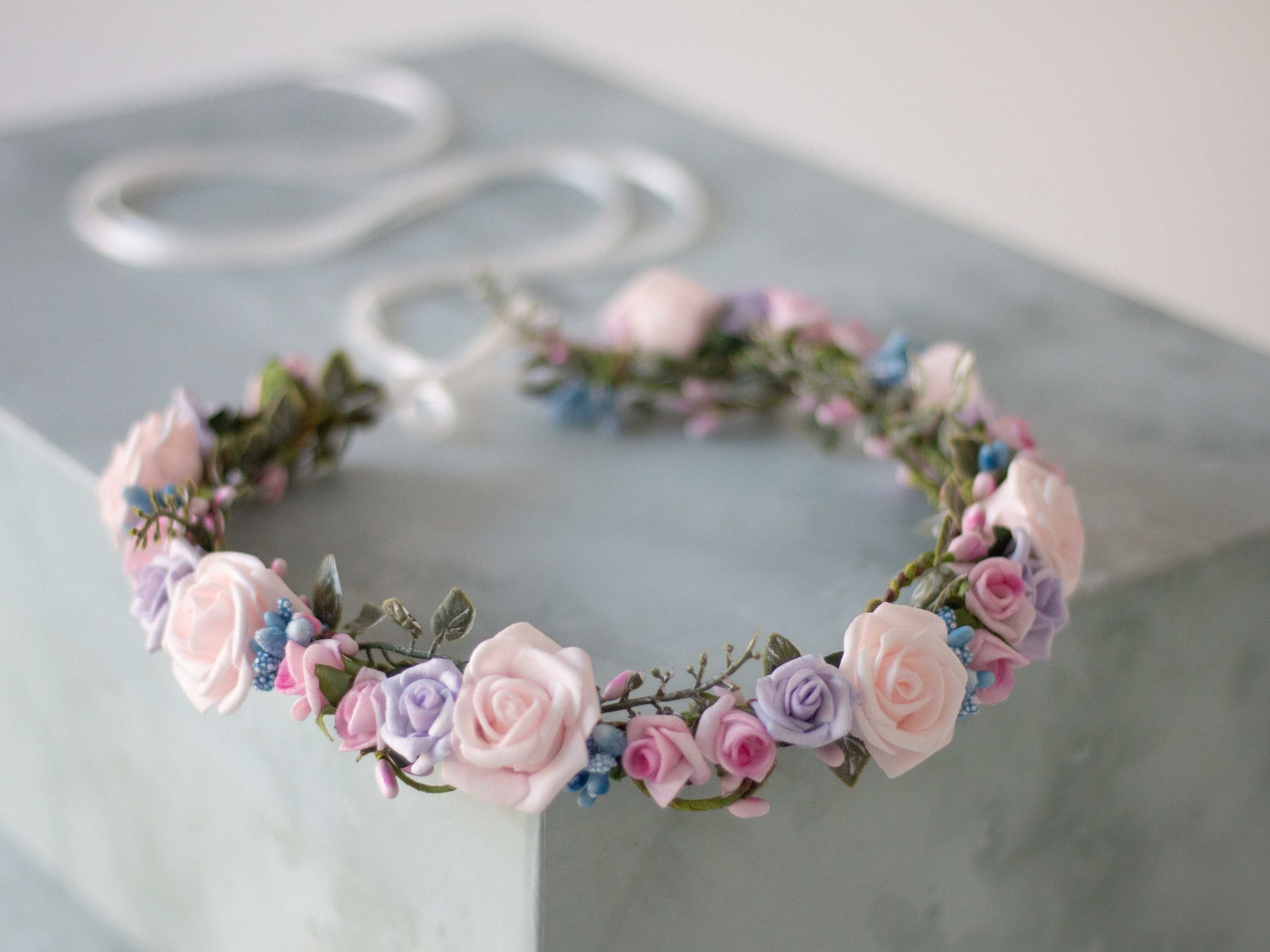 Pastel Flower Crown Wedding Boho Crown Soft Pink Blue Purple - Etsy