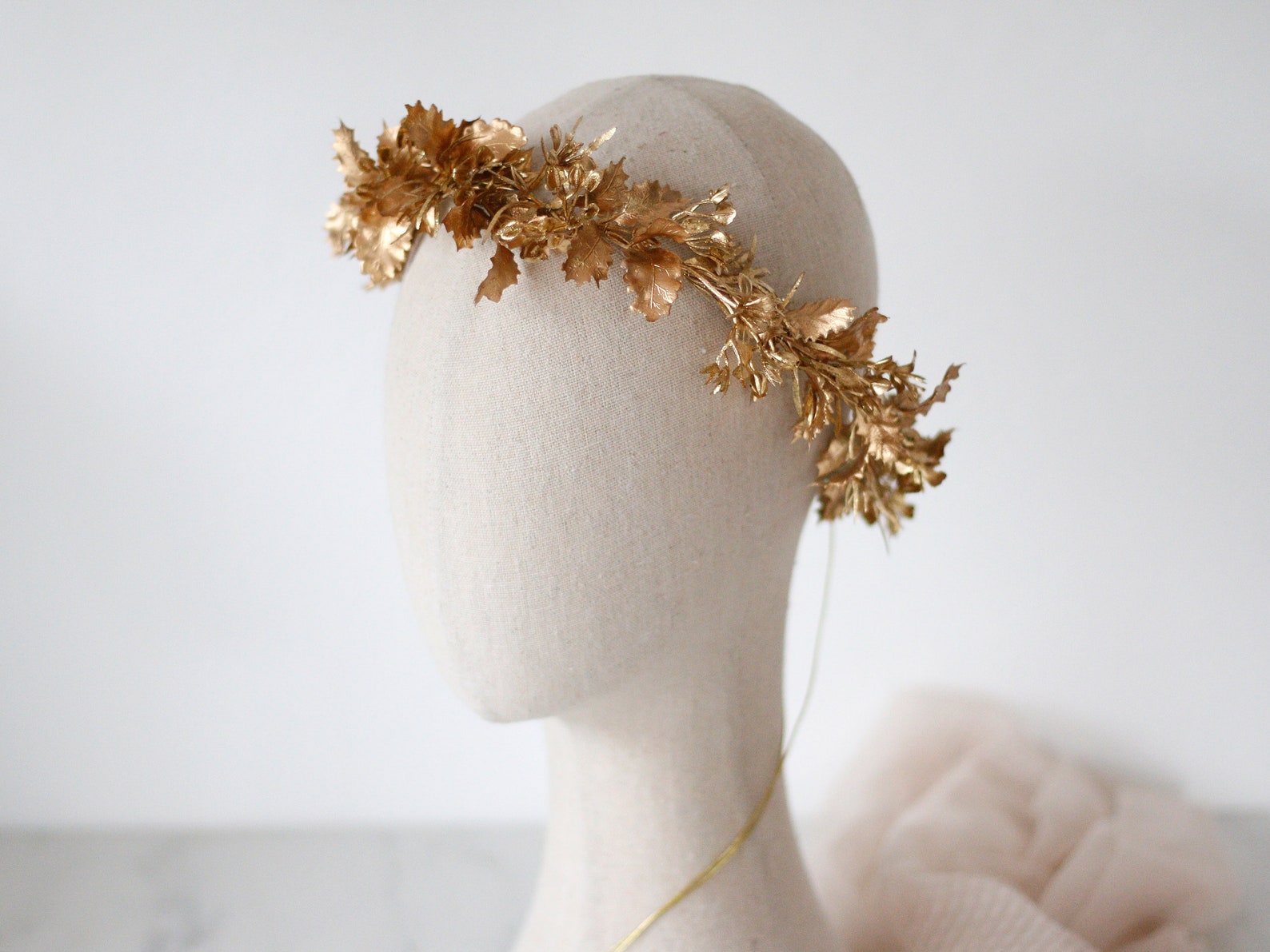 Gold Flower Crown Gold Halo Crown Gold Leaf Crown Golden - Etsy