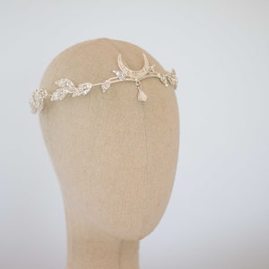 Crescent Moon Crown, Moon Head Band, Silver Leaf Tiara, Elven Hairpiece ...