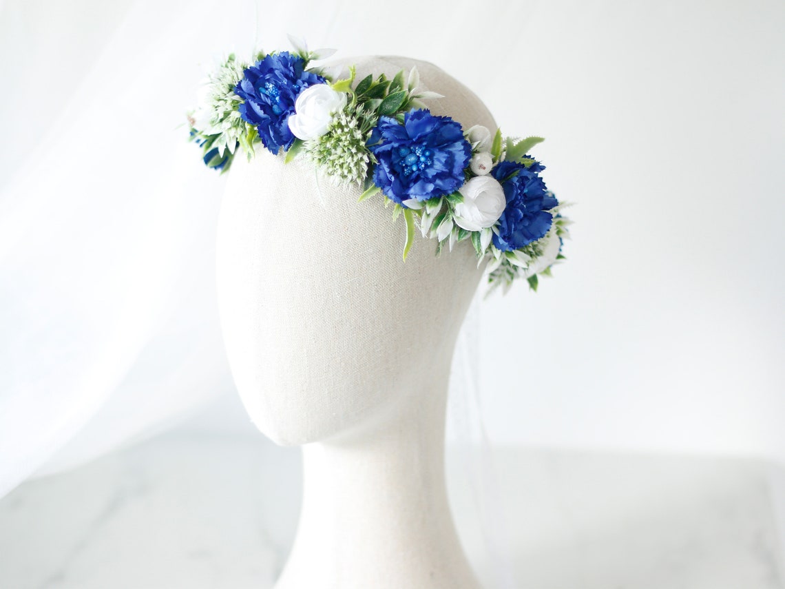 Blue Flower Crown Wedding, Boho Floral Crown Bridal, Head Wreath Adult ...