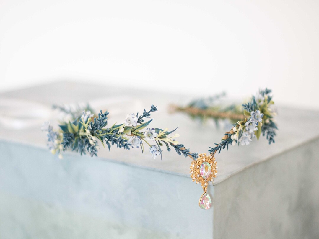 Blue Elven Tiara, Woodland Flower Tiara, Fairy Floral Crown, Elf ...