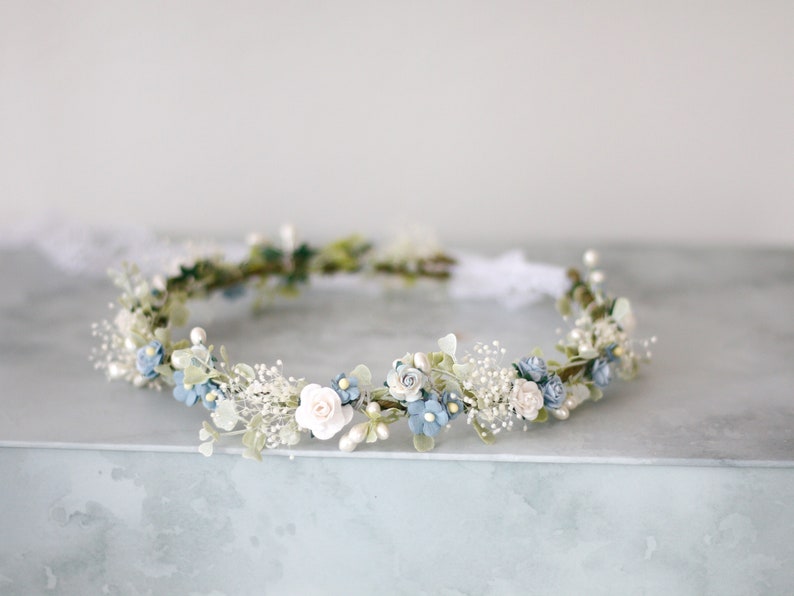 Light blue flower crown for wedding dusty blue hair crown | Etsy