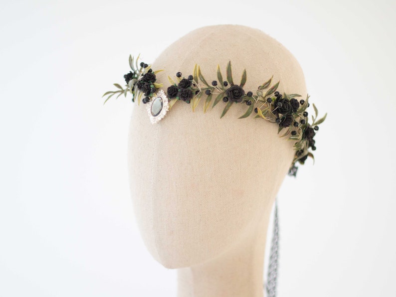 Black Elven Crown, Woodland Diadem, Dark Floral Crown, Fairy Flower ...