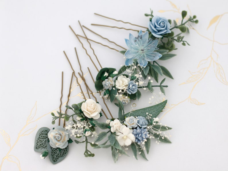 Light blue hair pins for wedding set floral hair pins flower | Etsy