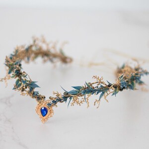 Blue Gold Elven Crown, Fairy Tiara, Fantasy Wedding Headband, Elven ...