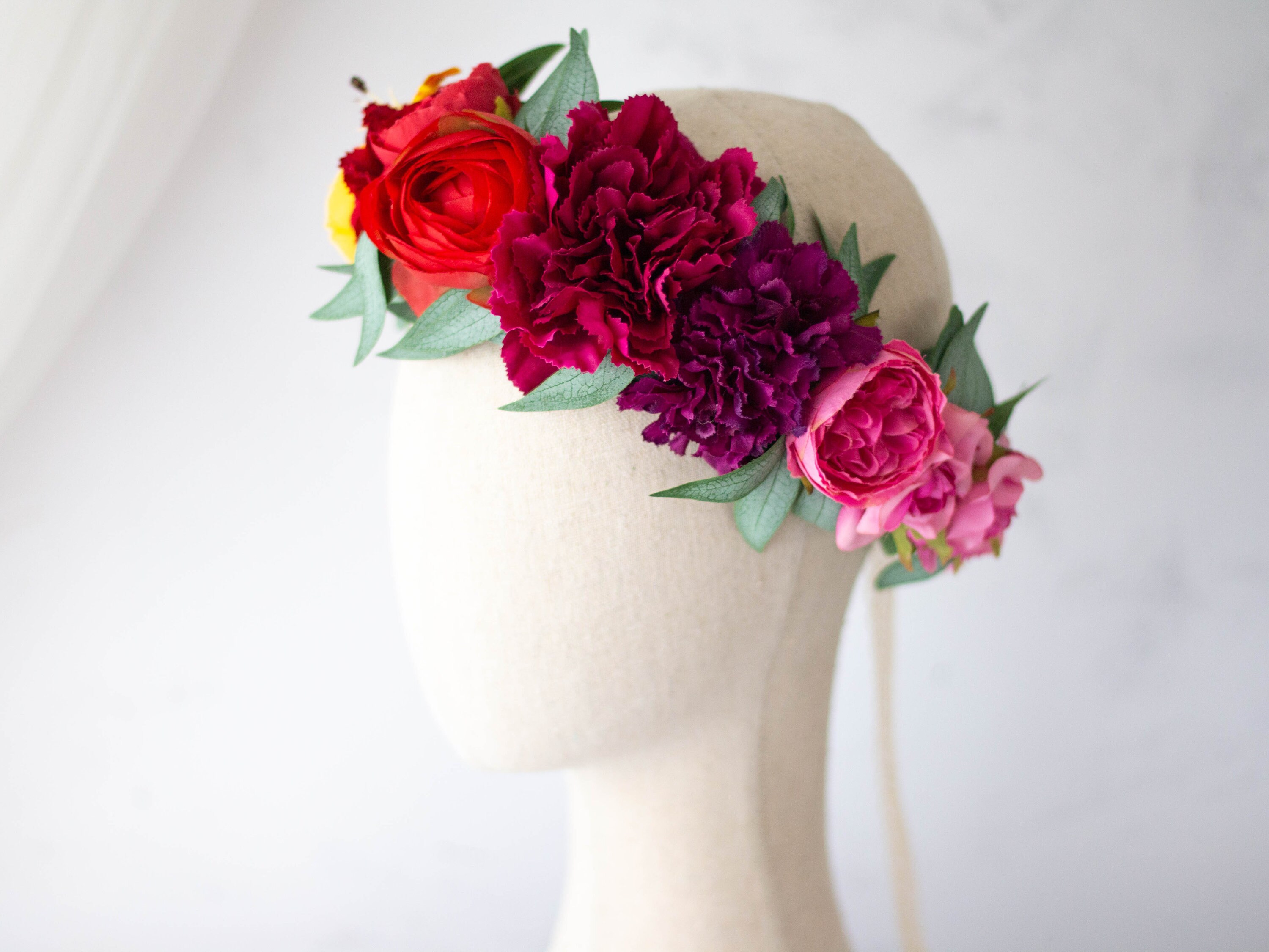 Colorful flower crown wedding tie back flower crown boho | Etsy