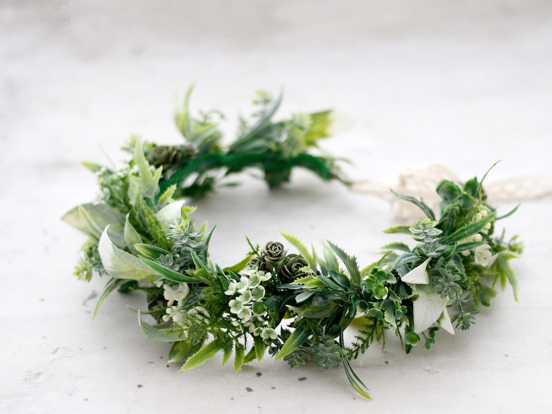 Greenery Leaf Crown Wedding, Green Bridal Crown, Succulent Floral Crown ...
