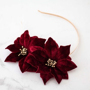 Velvet Poinsettia Flower Headband: Burgundy Hairband Fascinator ...