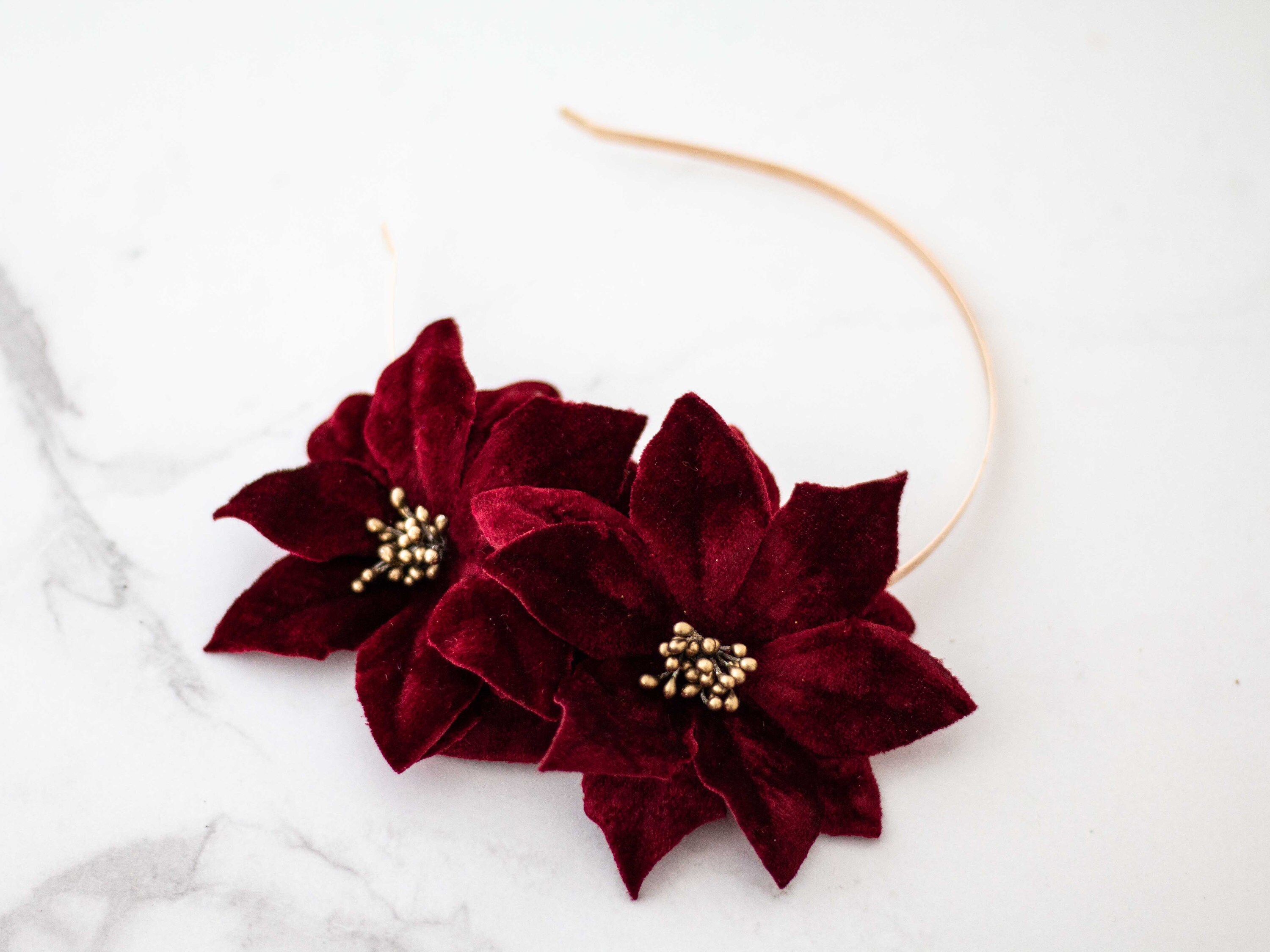 Velvet Poinsettia Flower Headband: Burgundy Hairband Fascinator ...