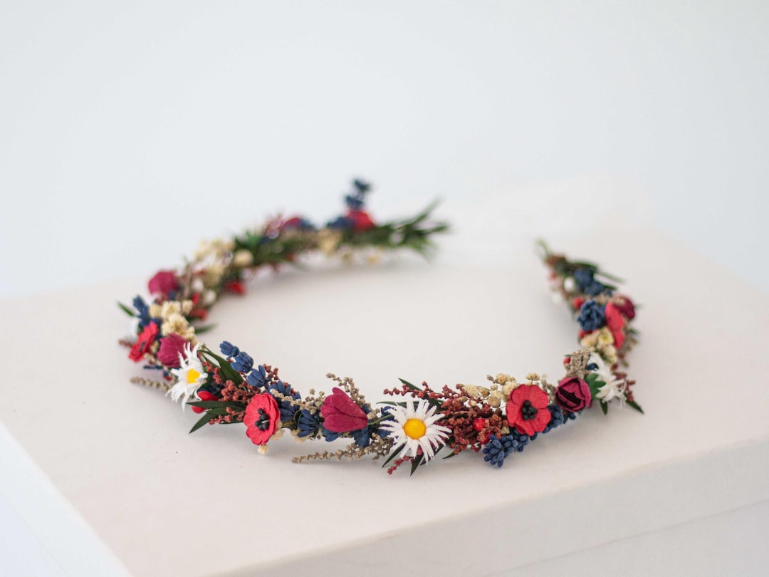 Poppy & Daisy Flower Crown: Romantic Wedding Headpiece - Etsy