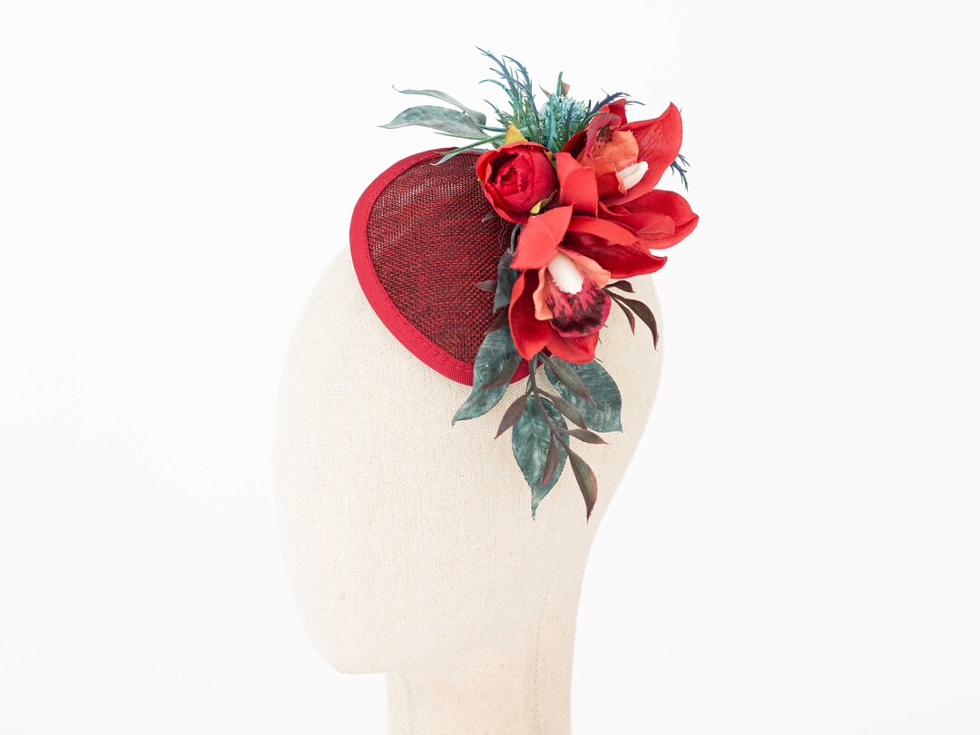 Red Flower Fascinator for Women, Vintage Flower Headdress for ...