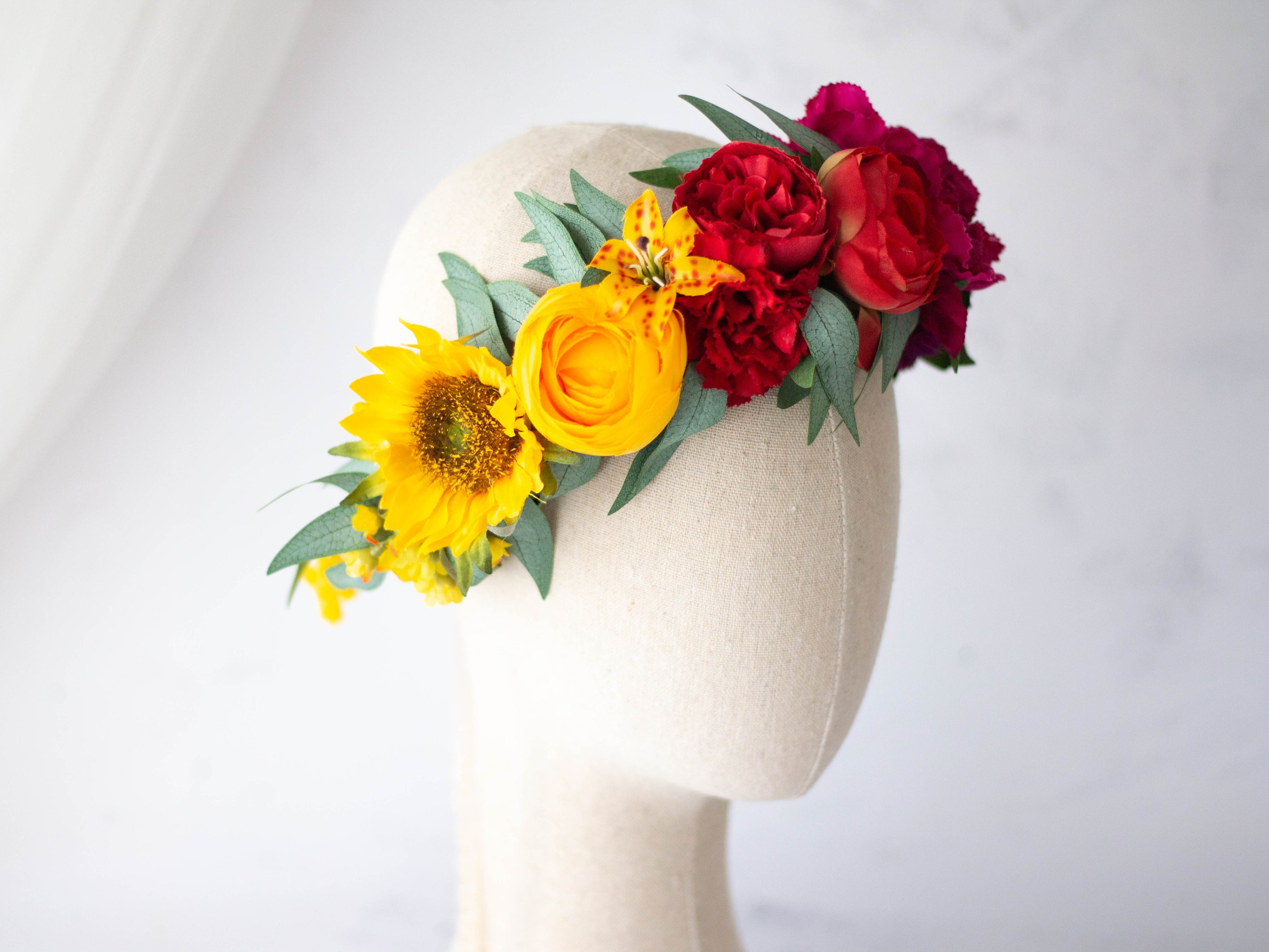 Colorful flower crown wedding tie back flower crown boho | Etsy