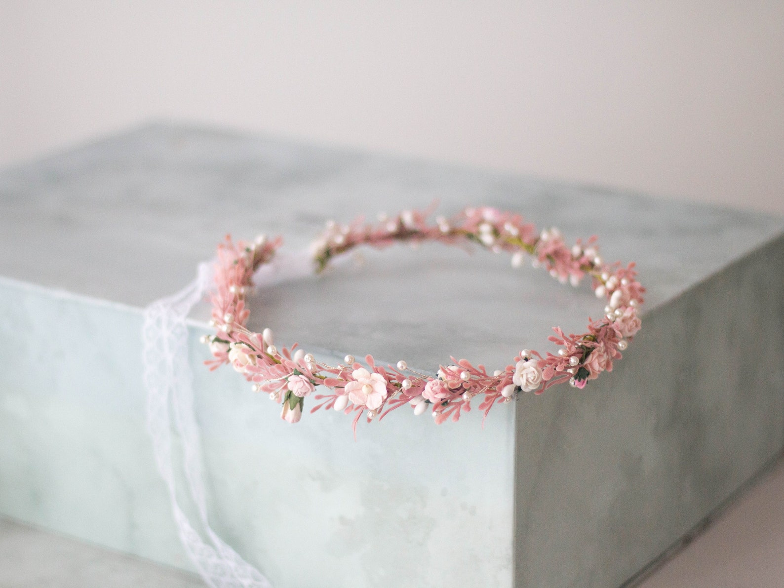 Blush Pink Flower Crown Dainty Flower Crown Fine Thin Floral - Etsy