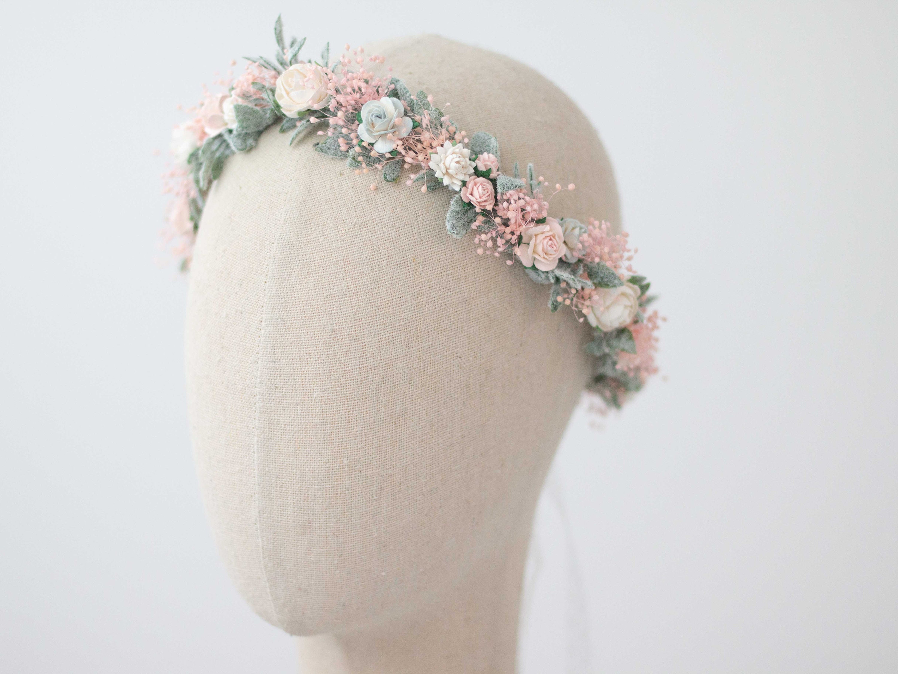 Pastel Flower Crown Wedding Boho Hair Piece Pale Pink Blush | Etsy