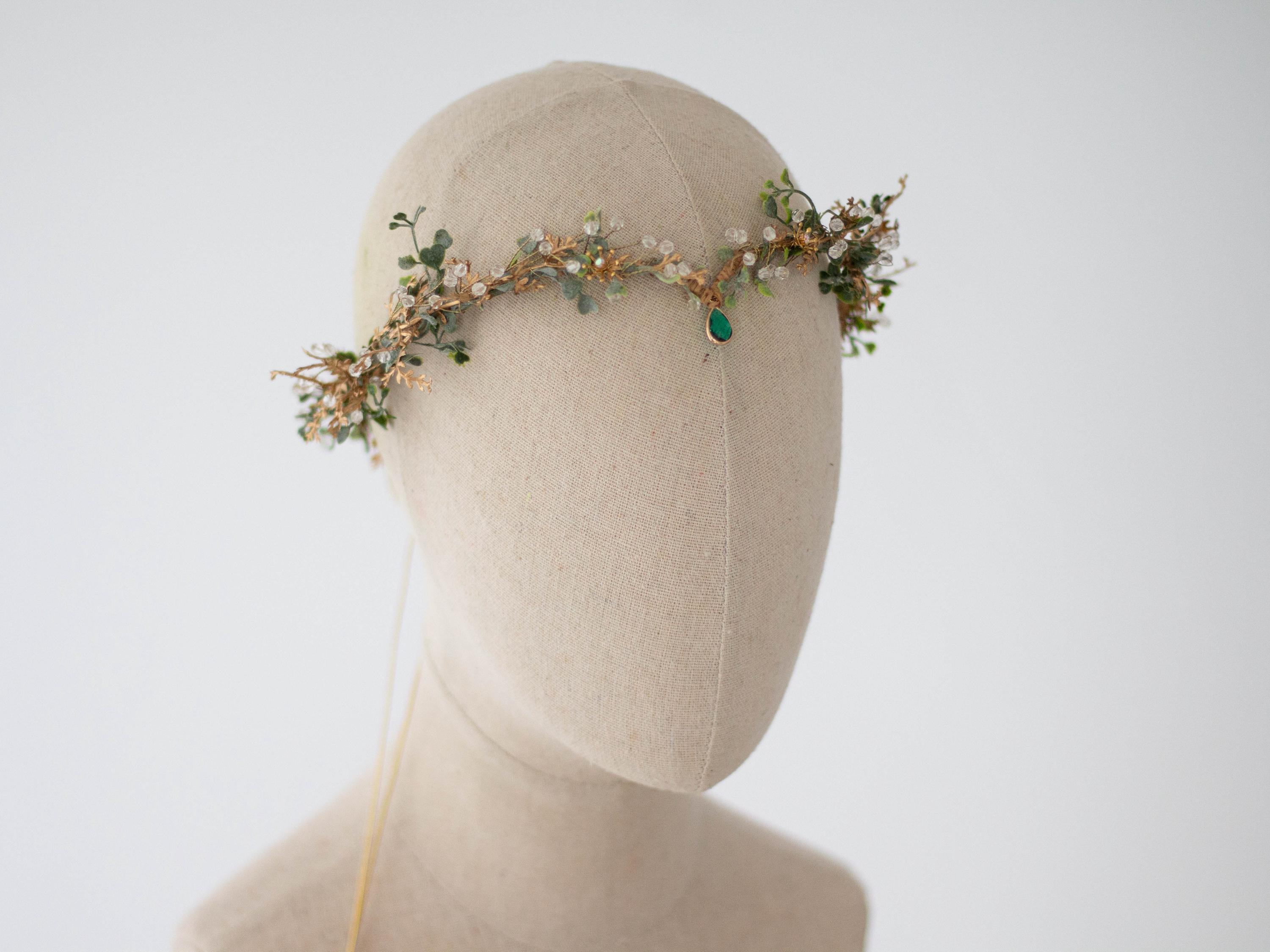 Green & Gold Elven Crown: Elf Fairy Headpiece, Fairycore Jewelry - Etsy