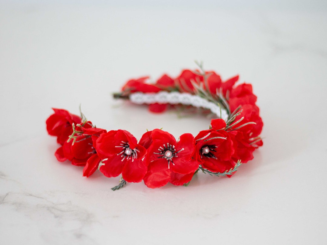 Red Poppy Flower Crown: Boho Wedding Headpiece - Etsy