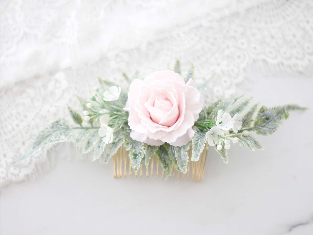 Blush Hair Flower, Light Pink Bridal Comb, Blush Flower Comb, Bridal ...