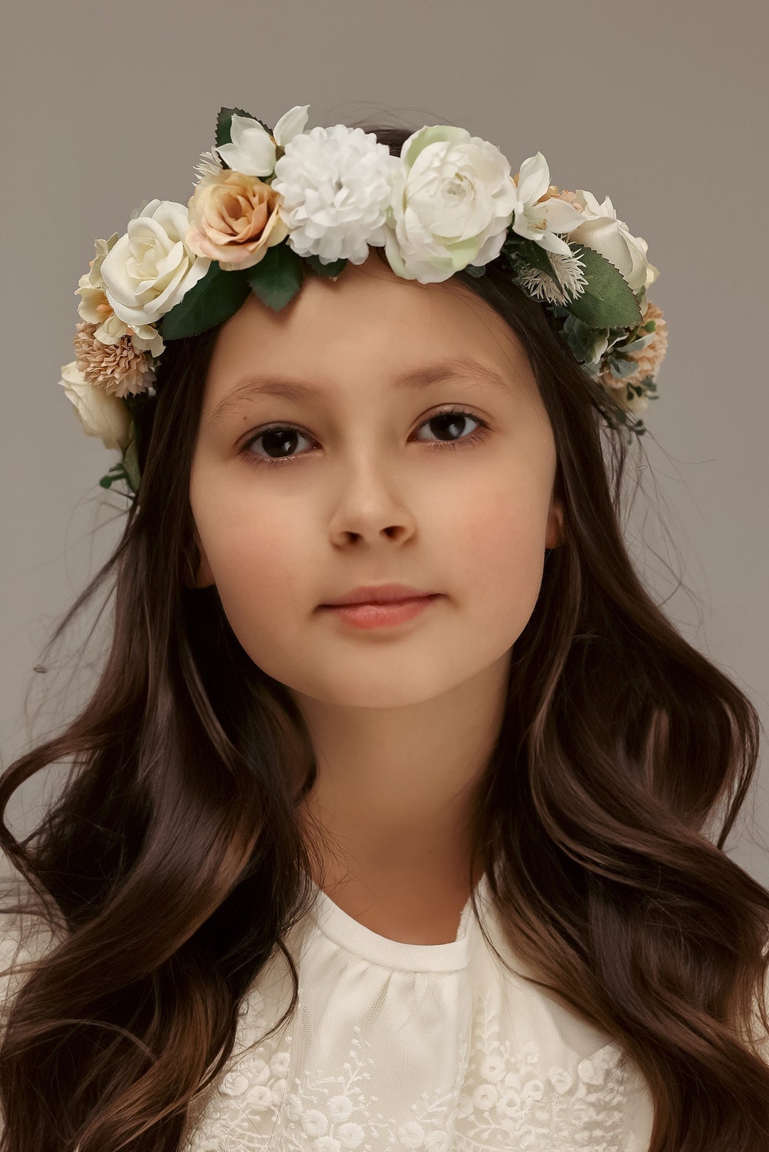 White Ivory Flower Crown, First Holy Communion Headband, Bohemian ...