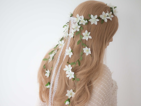 Delicate White Cascade Flower Crown Wedding Flower Crown - Etsy