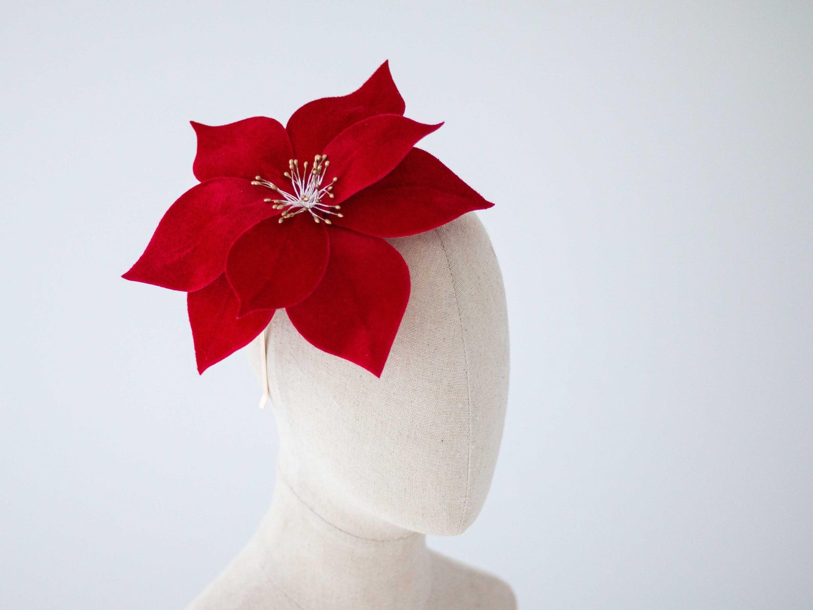 Velvet Poinsettia Flower Headband, Red Floral Headband, Winter Flower ...