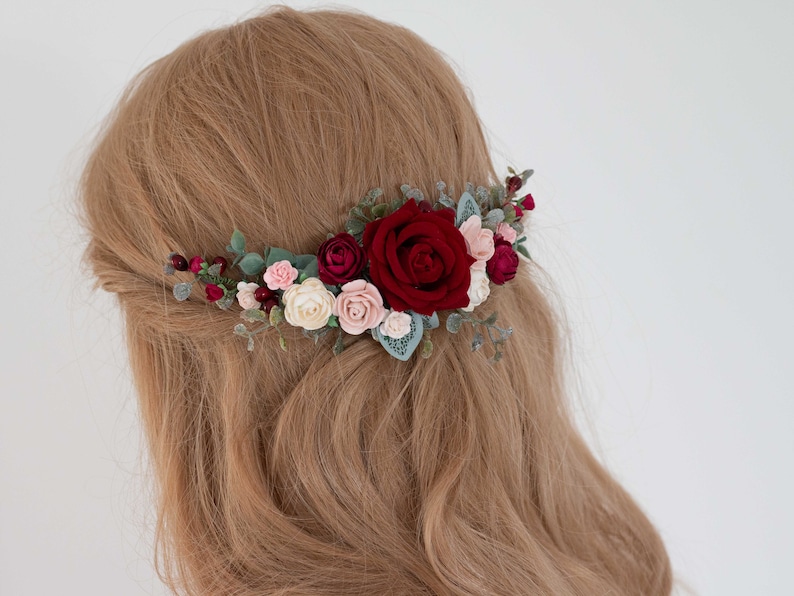 Burgundy Rose Hair Comb for Wedding Deep Red Blush Bridal - Etsy