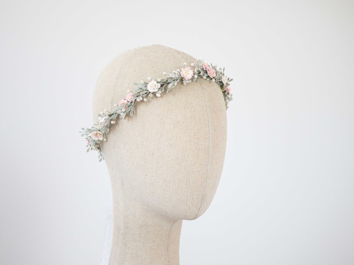 Pale Pink Rose Flower Crown for Women Rustic Hair Wreath - Etsy