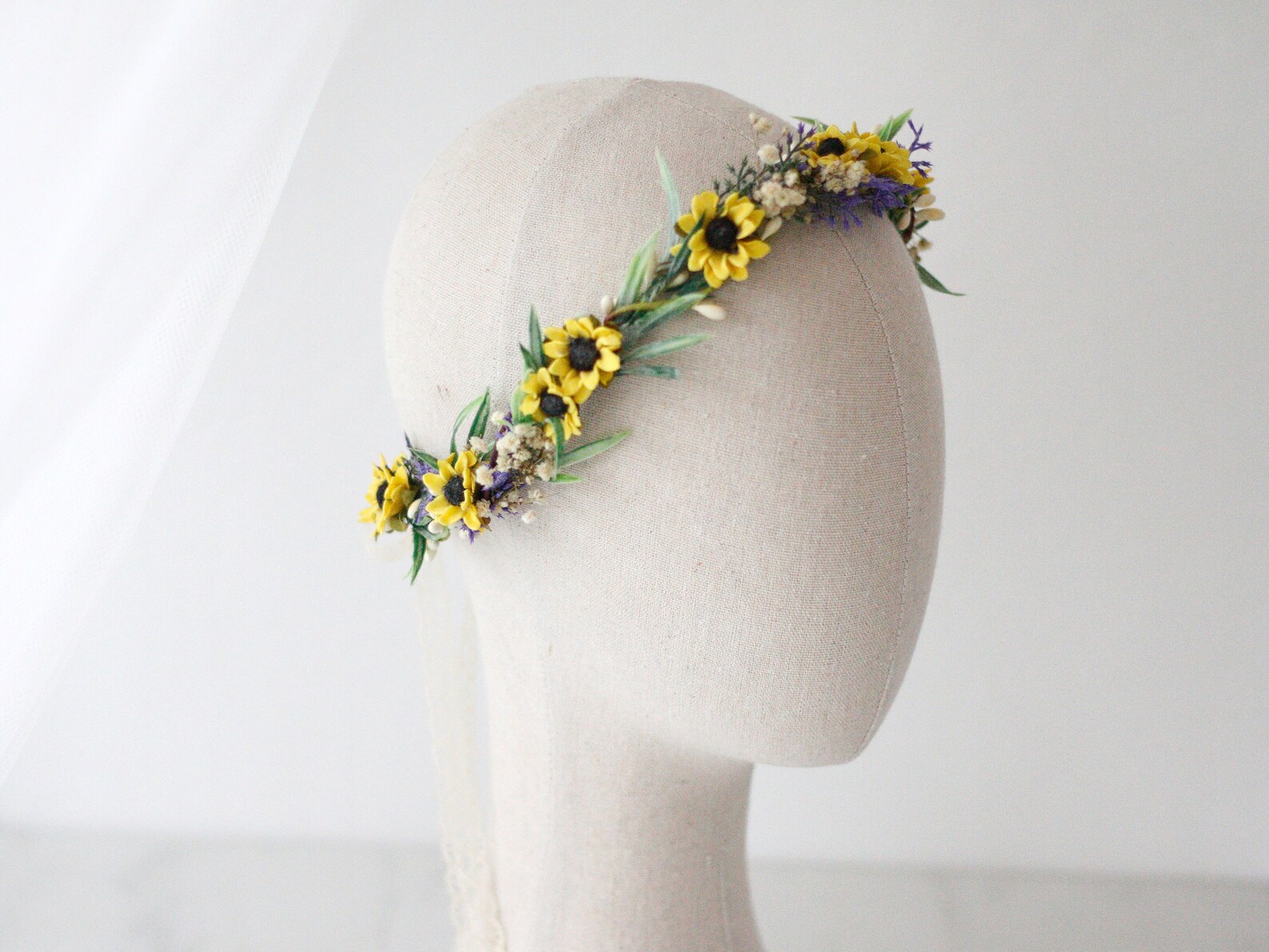 Sunflower Flower Crown Sunflower Lavender Bridal Headpiece | Etsy UK