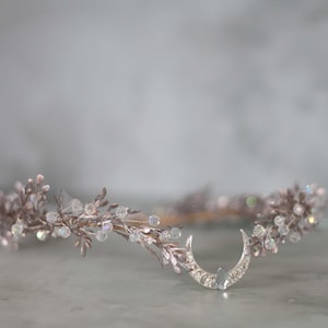 Silver Crescent Moon Crown: Celestial Wedding Headpiece, Elven Tiara - Etsy