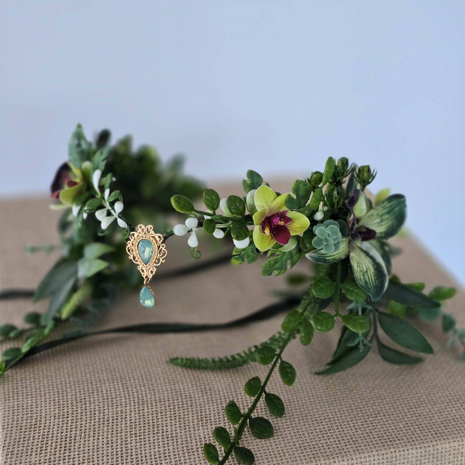 Green Orchid Fairy Crown: Greenery Elven Headpiece for Fantasy Wedding ...