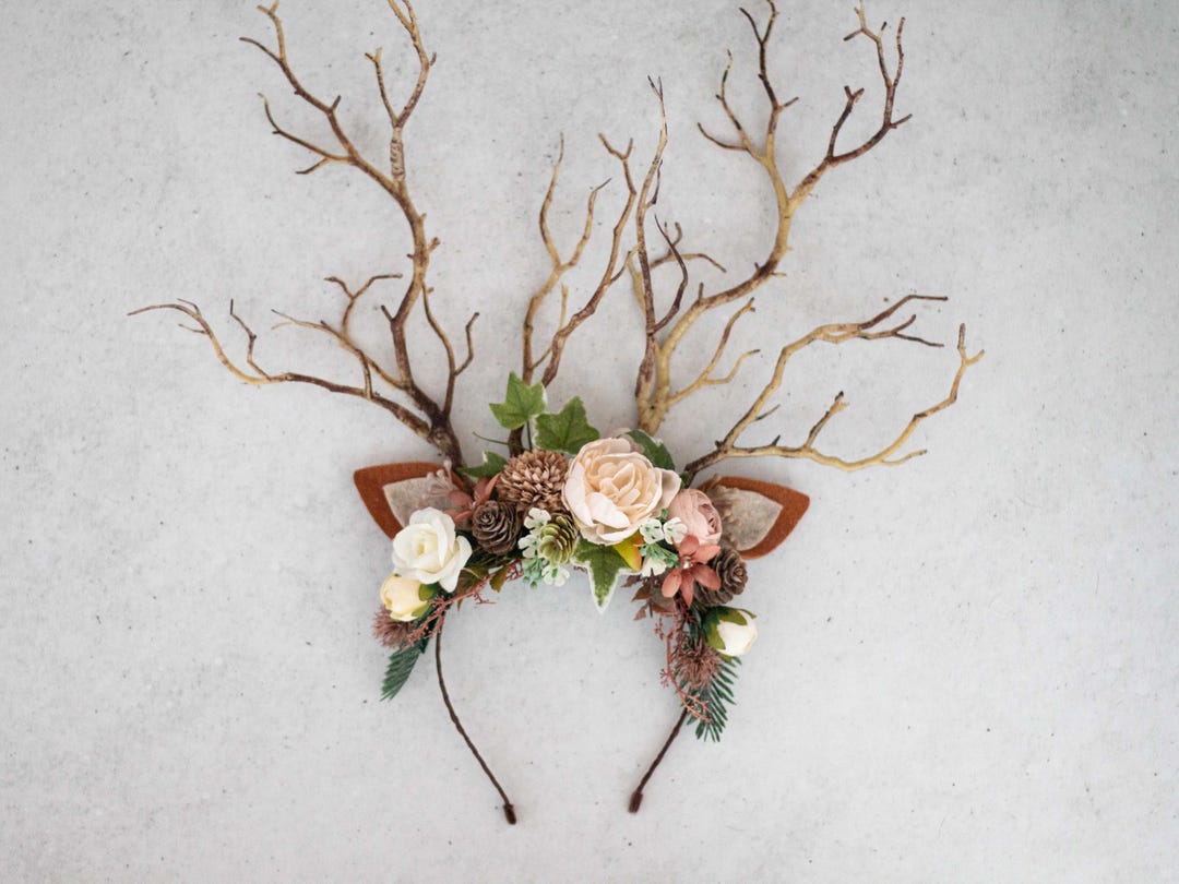 Deer Antler Headpiece, Antlers With Ears, Faun Costume Headband, Adult ...