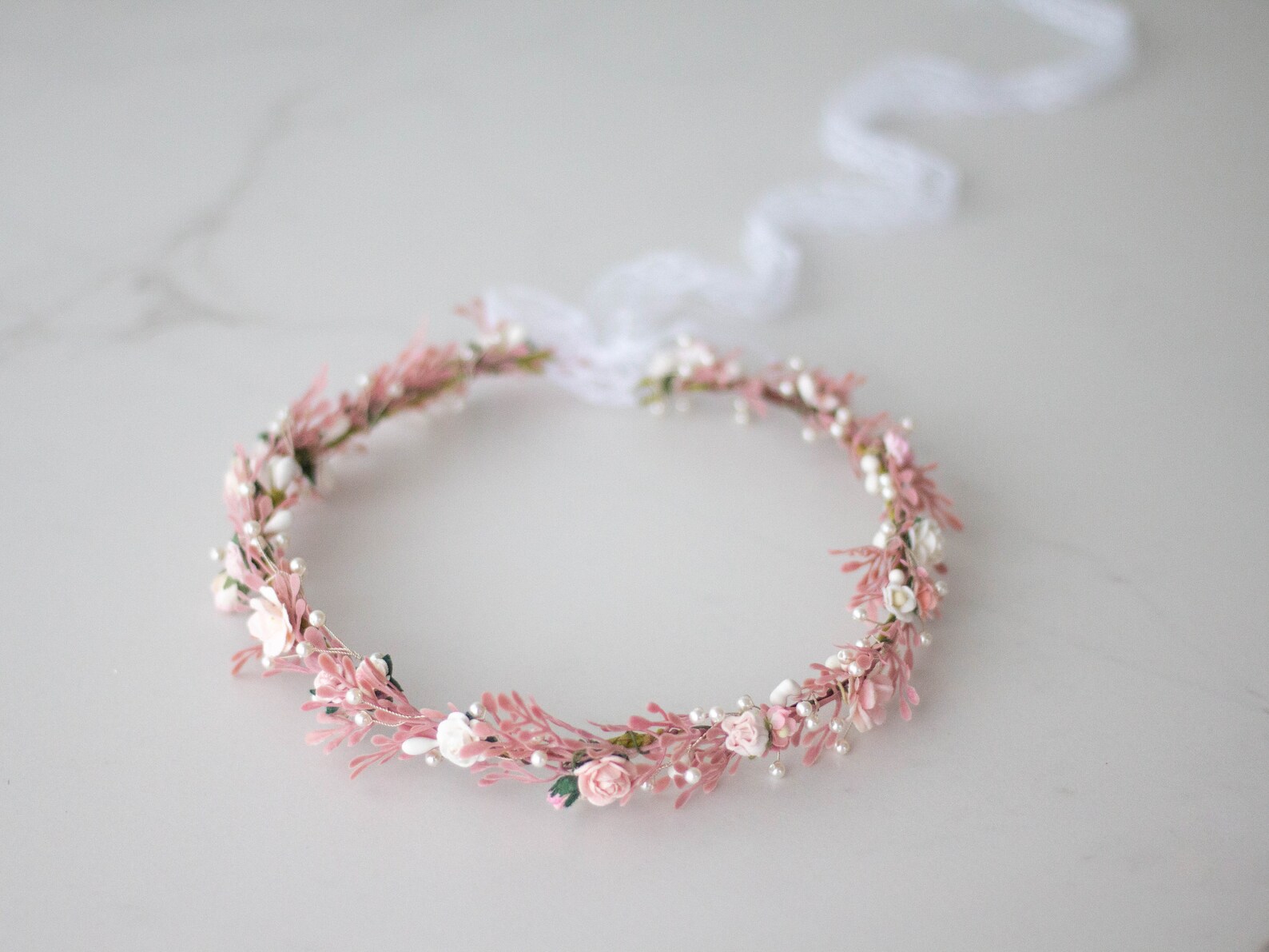 Blush Pink Flower Crown Dainty Flower Crown Fine Thin Floral - Etsy