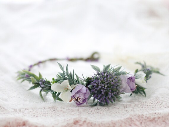 Thistle flower crown wedding purple hair wreath boho bride | Etsy