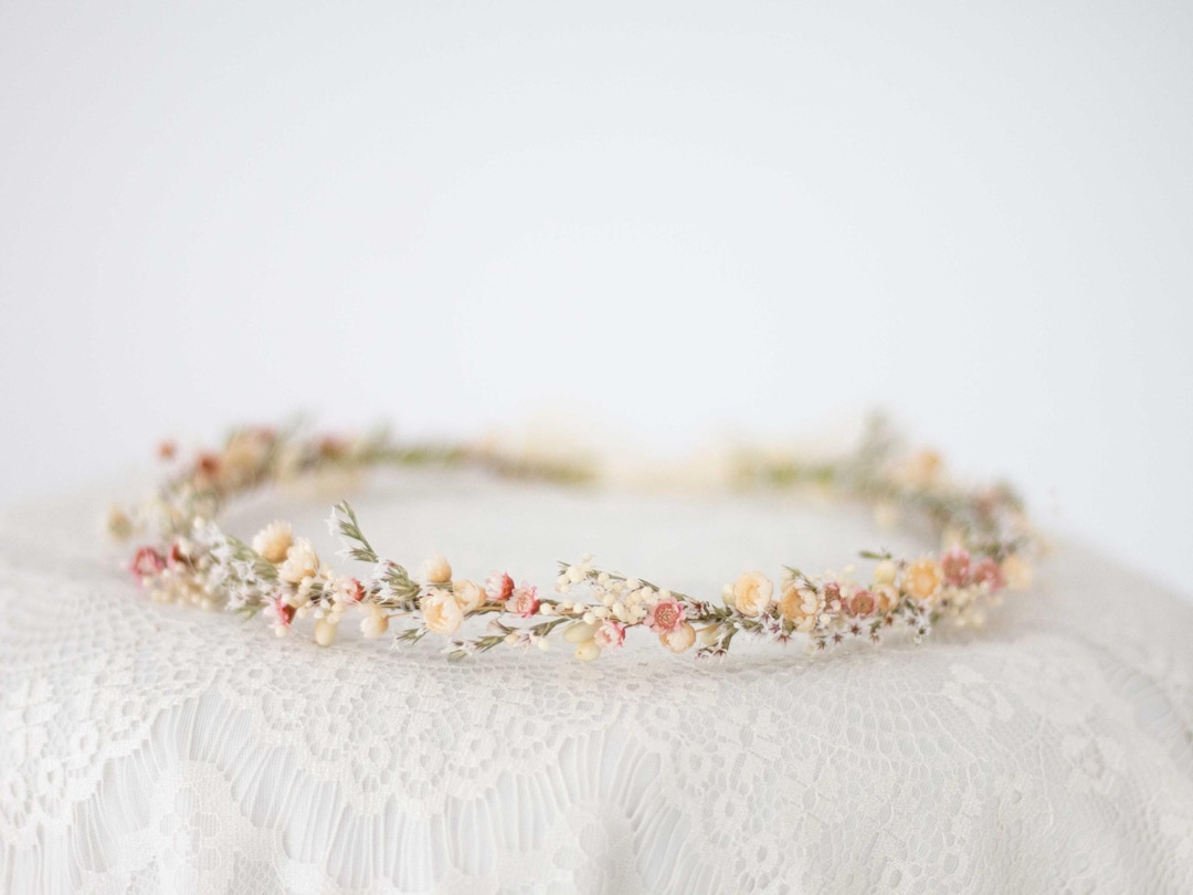 Blush Dried Flower Crown: Dainty Hair Wreath, Bohemian Wedding Headband ...