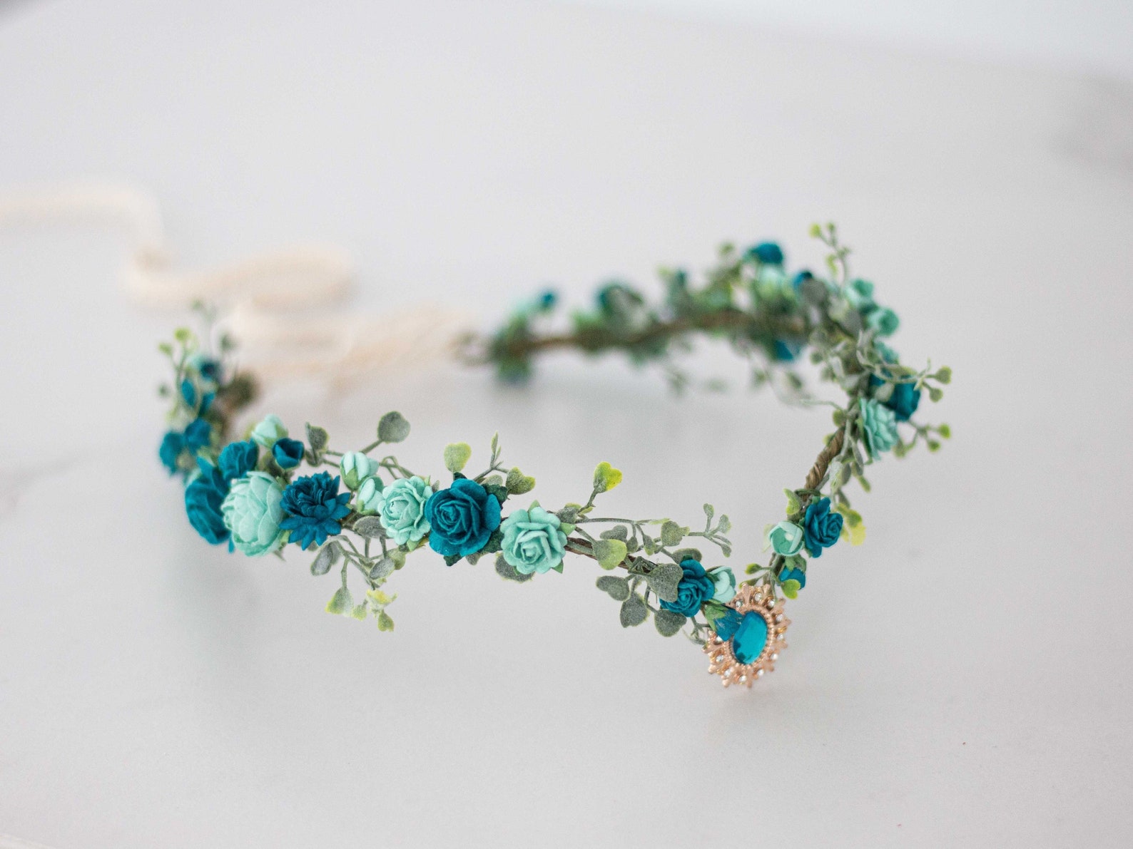 Teal Elven Crown Fairy Tiara Turquoise Floral Headband - Etsy