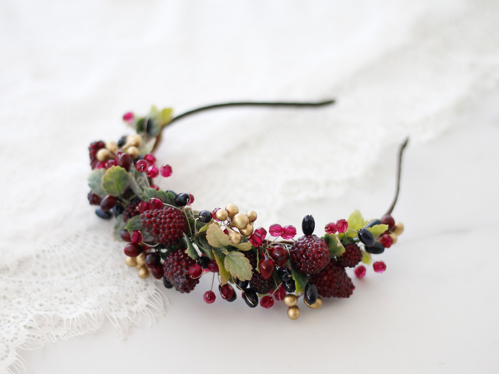 Flower Headband With Raspberries Forest Flower Crown - Etsy