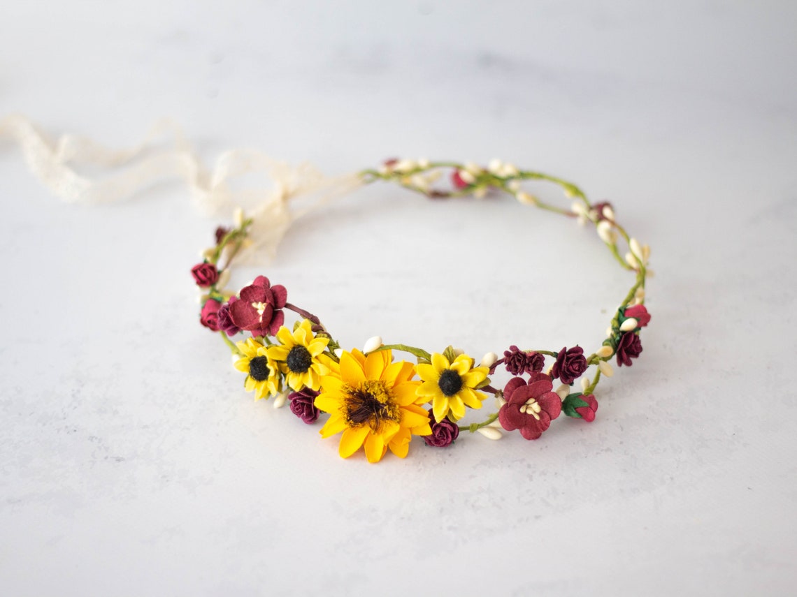 Sunflower Flower Crown Sunflower Bridal Headpiece Yellow Red | Etsy