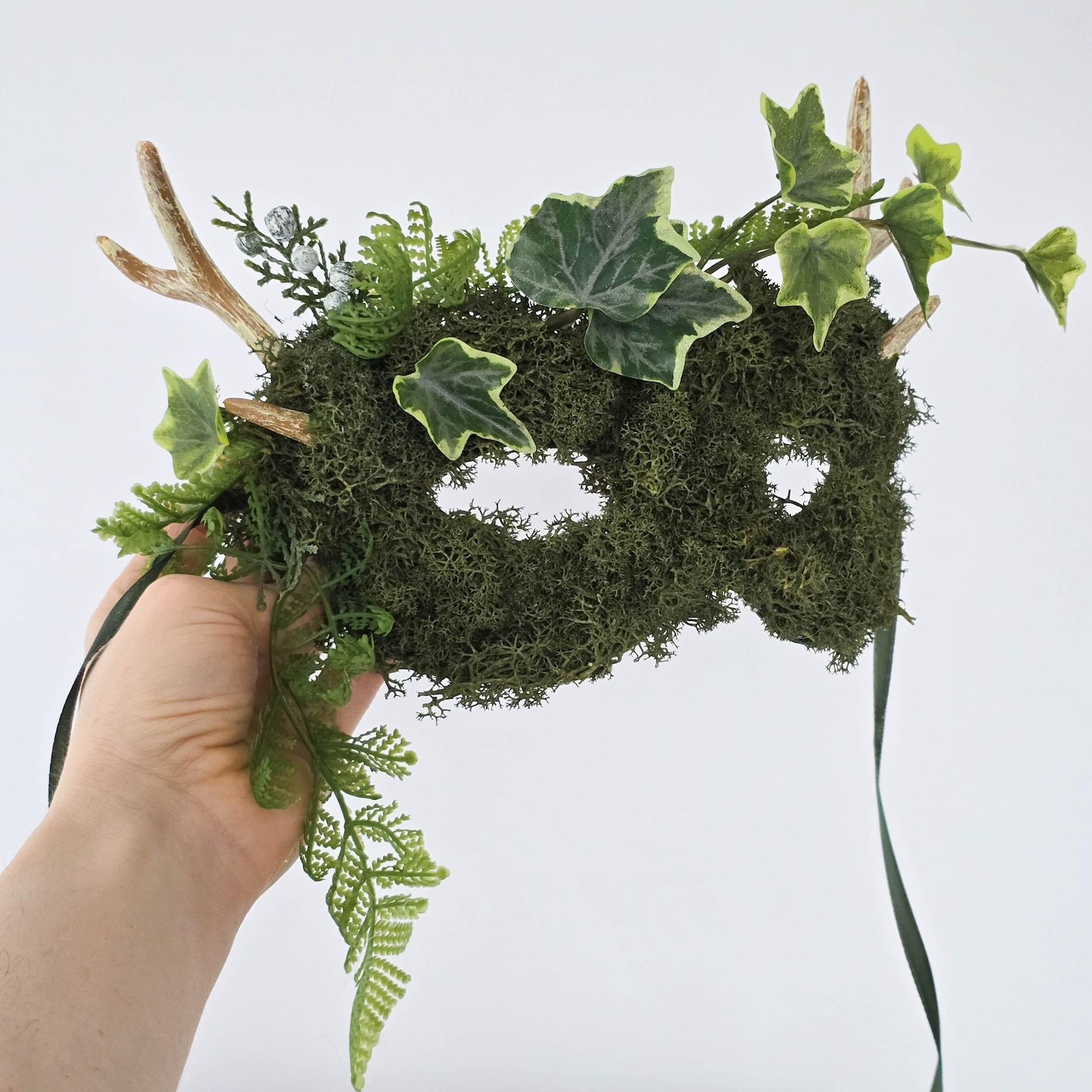 Horned Masquerade Mask: Green Moss & Ivy Leaf Woodland Costume - Etsy