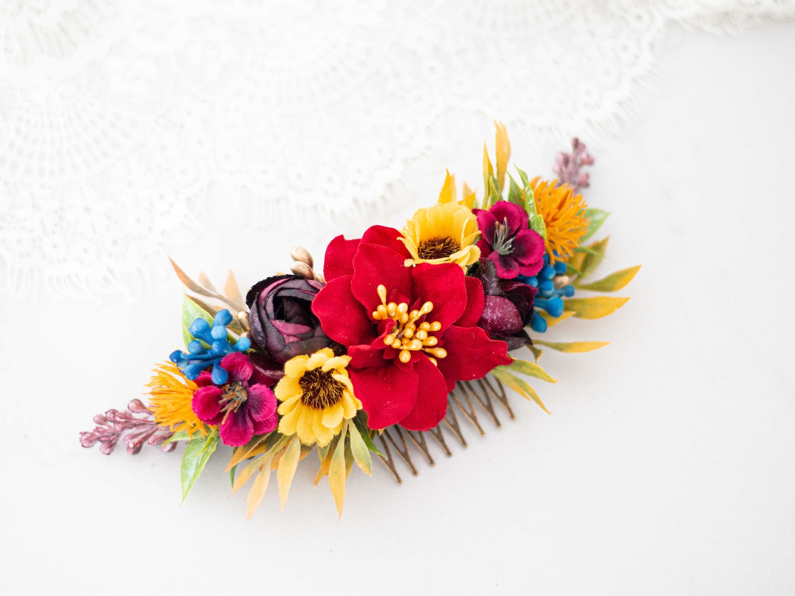Colorful Flower Comb for Wedding Bright Bridal Comb Mexican - Etsy