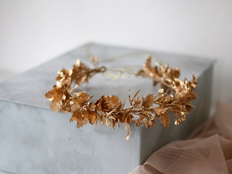 Gold Flower Crown Gold Halo Crown Gold Leaf Crown Golden - Etsy